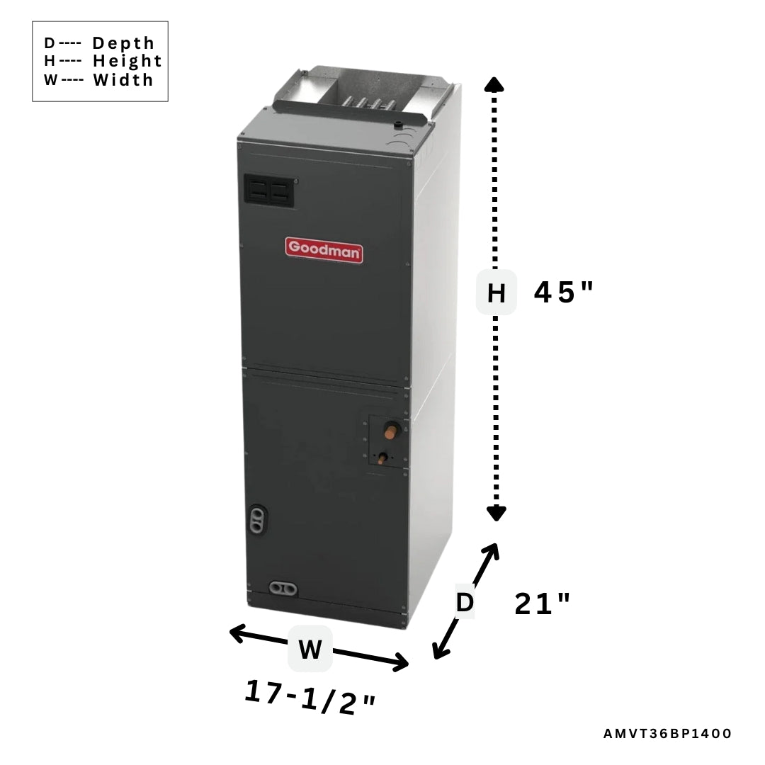 Goodman AMVT36BP1400: 3 Ton Variable-Speed Air Handler | Electric ...